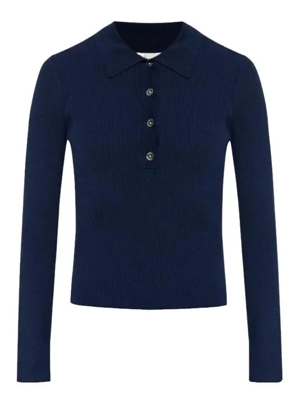 Michael Kors Long Sleeves Ribbed Polo Top - Black