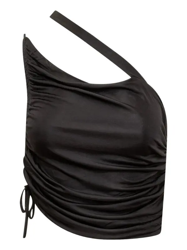 ANDREĀDAMO Sleeveless Asymmetrical Lace Blouse - Black