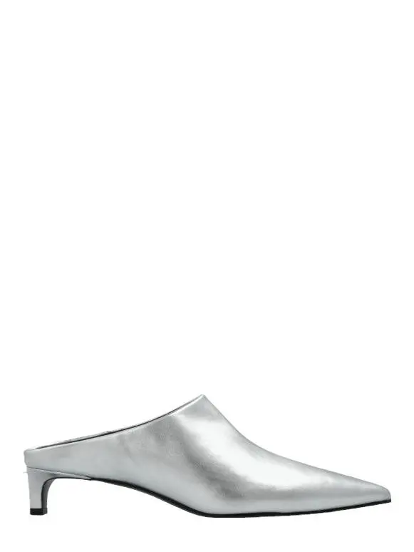 JIL SANDER Metallic Leather Pointed-toe Kitten Heel Mules - Sliver