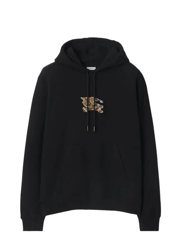 Burberry Checked Drawstring Hoodie - Black