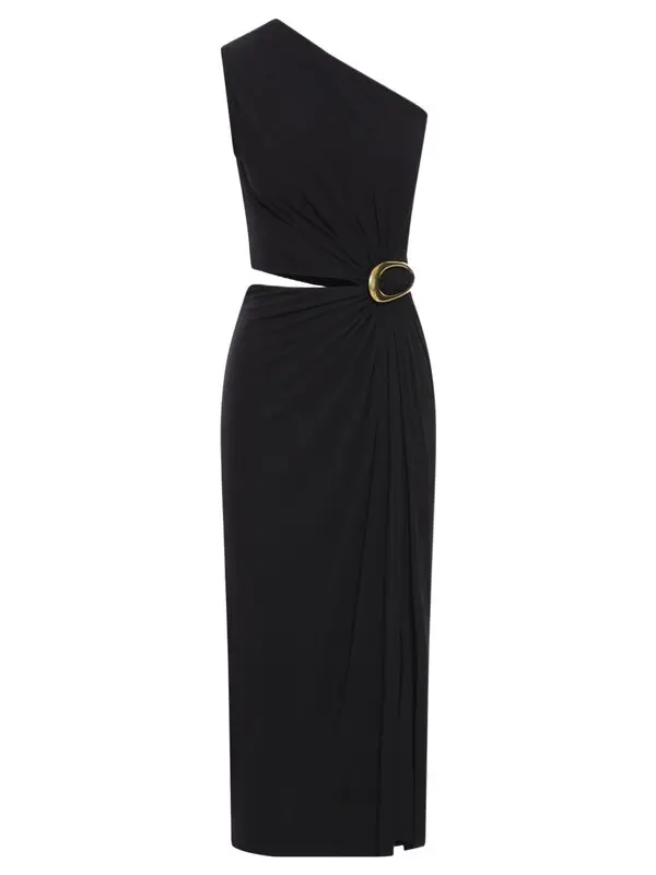 Bottega Veneta One Shoulder Midi Dress With Buckle Detail - Black