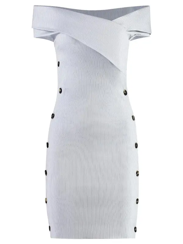Philosophy Di Lorenzo Serafini Off-shoulder Striped Mini Dress - Gray