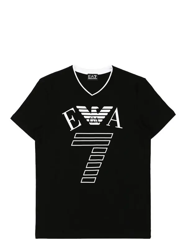 EA7 Logo T-shirt With Round Neck - Black
