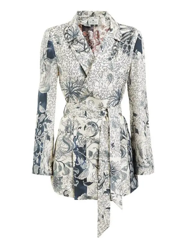 Etro Floral Printed Belted Jacket - White
