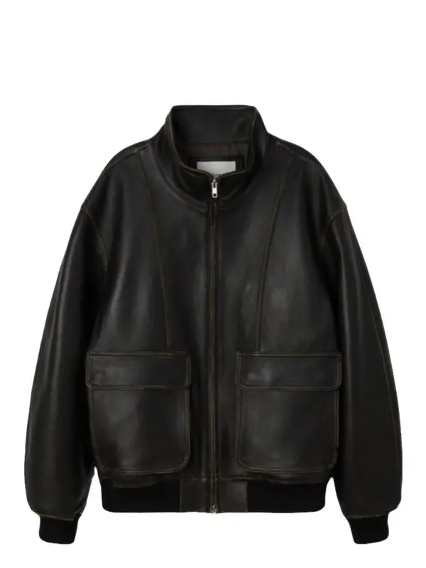 DUNST Long-sleeved Leather Jacket - Brushedblack