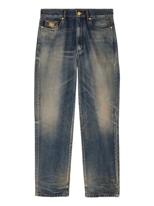 Versace Logo Plaque Cotton Jeans - Gray