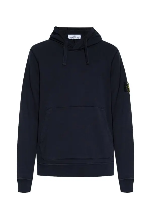Stone Island Logo Patch Drawstring Hoodie - Blue