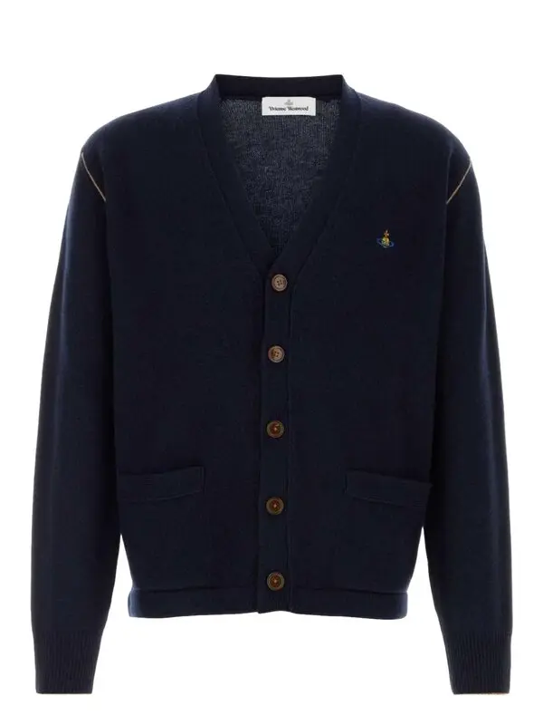 VIVIENNE WESTWOOD Orb Embroidered V-neck Cardigan - Navy Blue
