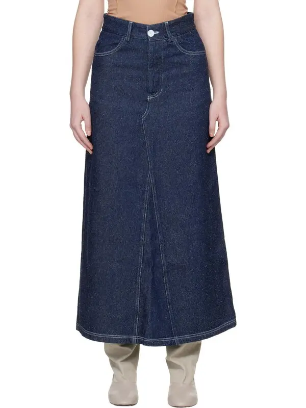BASERANGE Belt Loop Midi Skirt - Blue