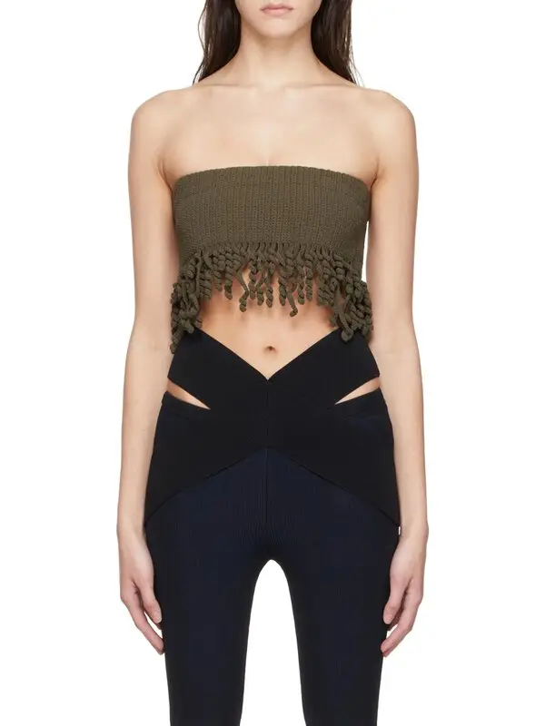 DION LEE Crocheted Bandeau Top With Tassel Detail - Black
