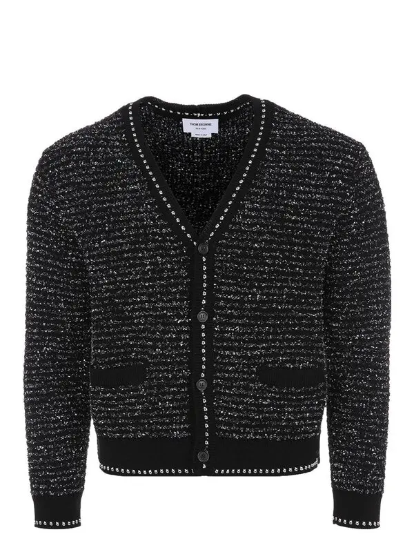 Thom Browne V-neck Tweed Cardigan - Black