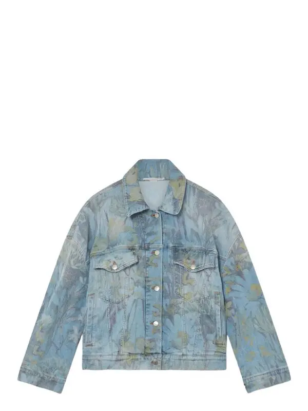 Stella McCartney Rewild Flora Printed Oversized Denim Jacket - Gray