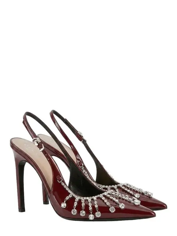 Gucci Slingback Pumps With Crystal Chain Detailing - Enkelahong