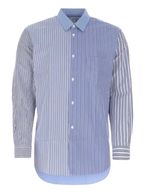 Comme Des Garçons Striped Long-sleeved Shirt - Blue