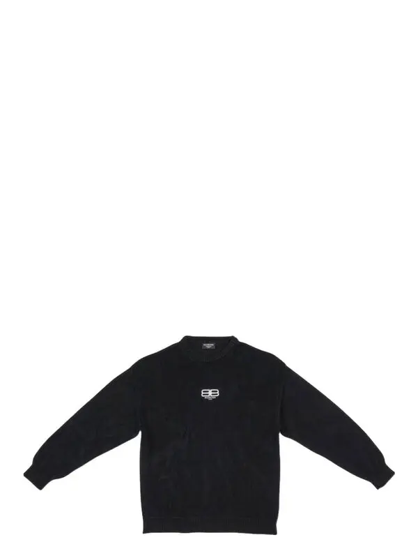 Balenciaga Bb Paris Icon Logo Embroidered Knit Jumper - Black