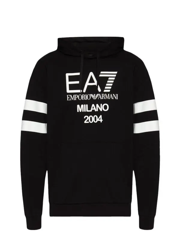 EA7 Logo-print Cotton Hoodie - Black