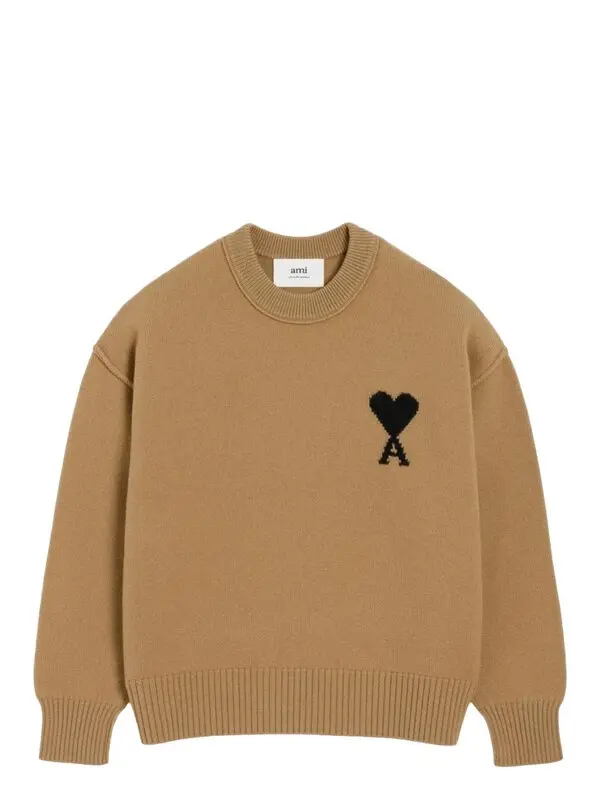 Ami Heart Crewneck Sweater - Brown