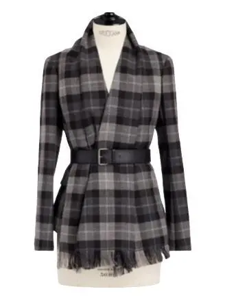 Dior Checkered Plaid Belted Jacket With Tassel Detail - Black
