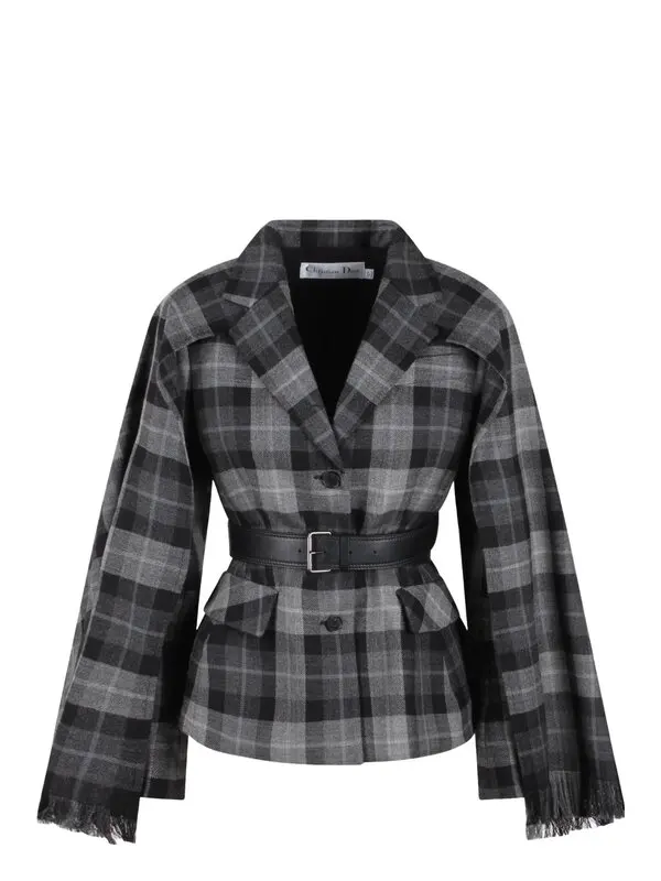 Dior Plaid Belted Jacket With Tassel Detail - Multi-color