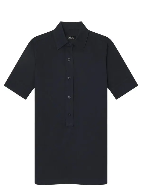 A.p.c. Collared Mini Dress With Button Placket And Cuff Buttons - Deep Navy Blue