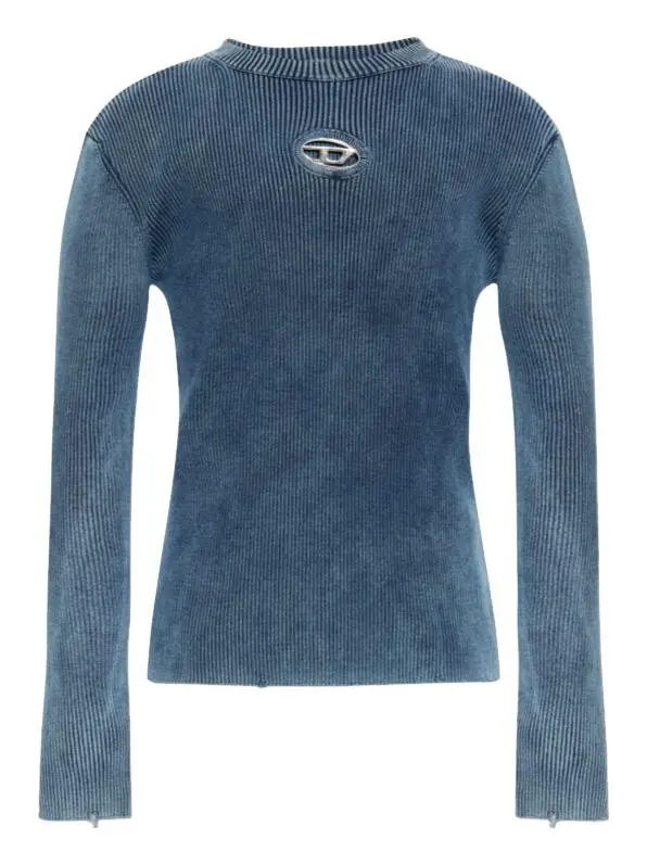 DIESEL® K-daryn-a Ribbed Sweater With Oval Cutout And Metal Logo Detail - Blue