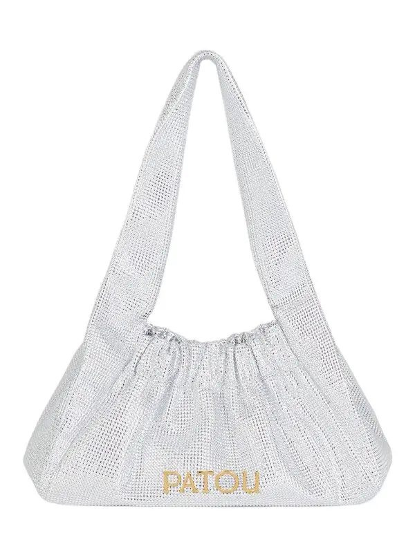 PATOU Gathered Shoulder Bag With Crystal Embellishment - White