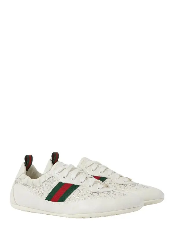 Gucci Embellished Lace-up Sneakers - Off White