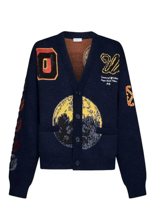 Off-White Moon Phase V-neck Long-sleeved Cardigan - Black