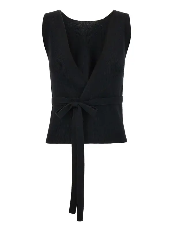 PATOU Ribbed Knit V-neck Wrap Top - Black