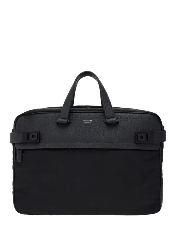 FERRAGAMO Gancini Motif Laptop Bag - Black