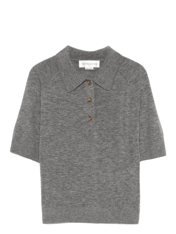 Victoria Beckham Logo Embroidered Polo Top - Gray