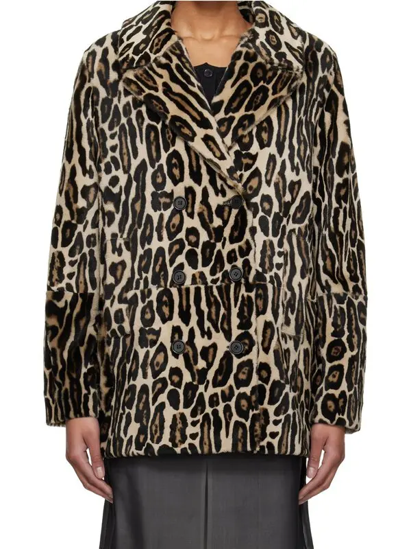 RE/DONE Leopard Shearling Peacoat - Black