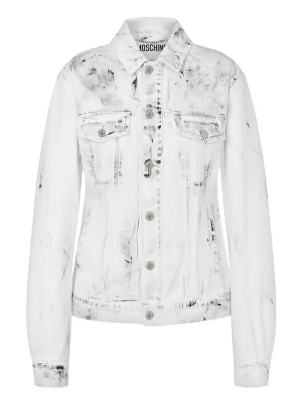 Moschino Denim Jacket With Laurel Crown Patch - White