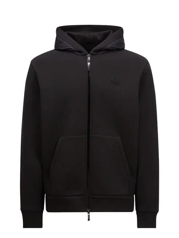 Moncler Zip-up Hoodie With Embossed Logo - Black