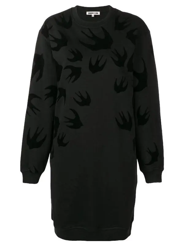 Alexander McQueen Swallow Print Sweatshirt Dress - Black