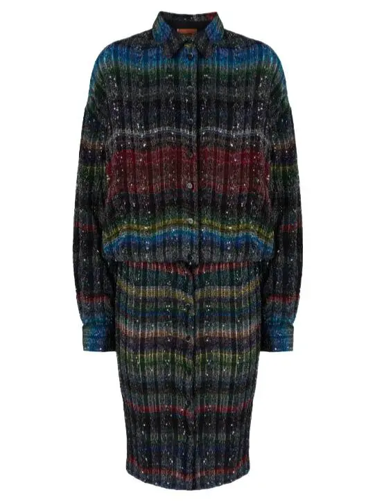 Missoni Midi Dress With V-neck And Wave Pattern - Multi-color