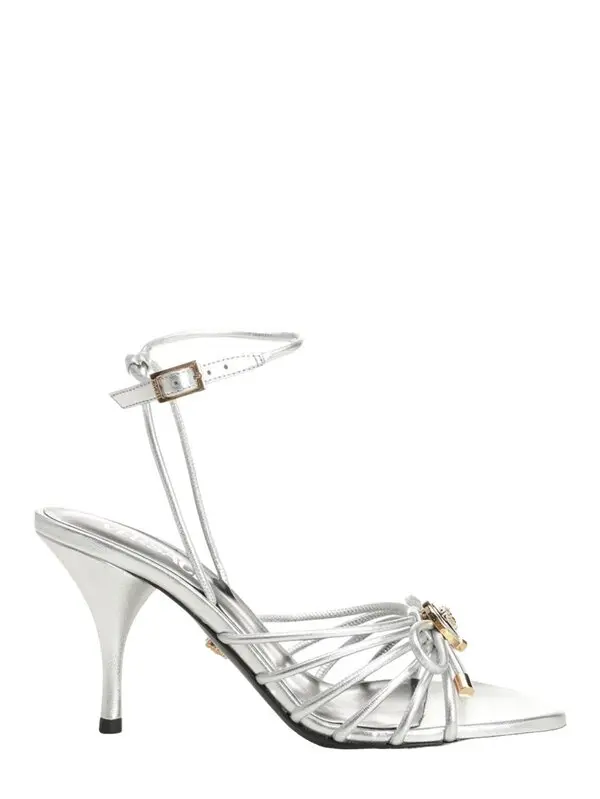 Versace Round Toe High Heeled Sandals With Ankle Strap - Silver