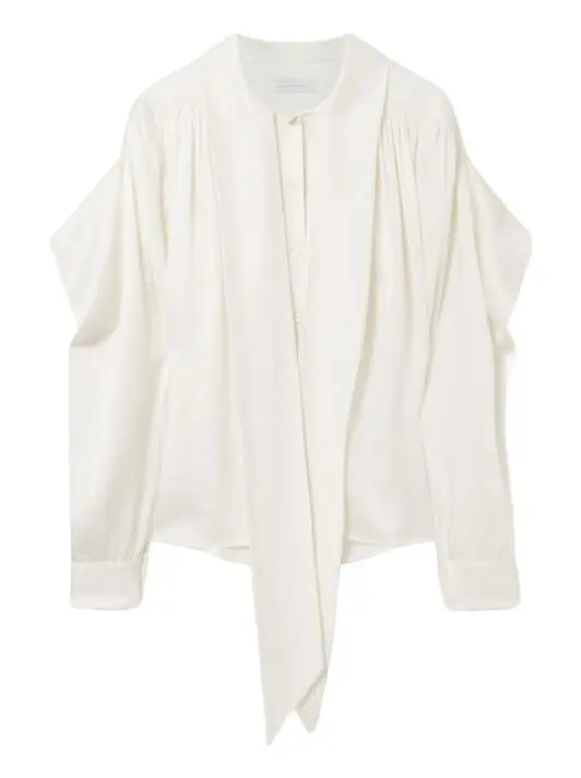 Stella McCartney Tie Neck Long Sleeve Shirt With Shoulder Pads - Cream