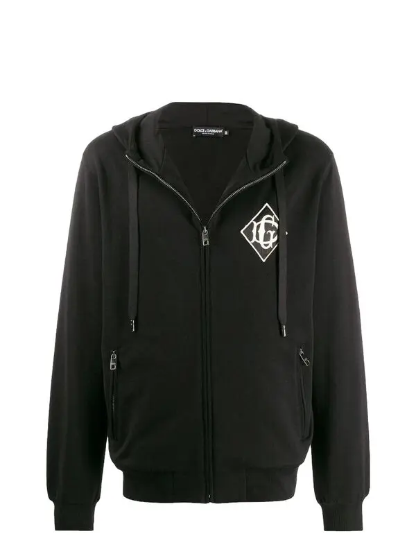 Dolce & Gabbana Embroidered Logo Zip-up Hoodie - Black