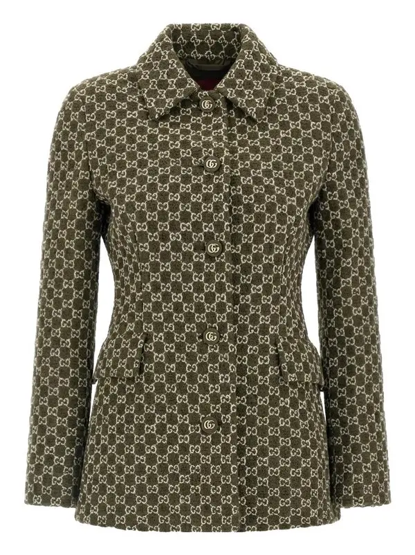 Gucci Monogrammed Collared Jacket - Dark Green