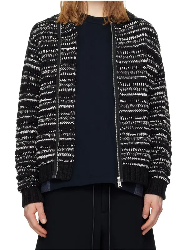 Sacai Knitted Cotton Blend Cardigan - Black