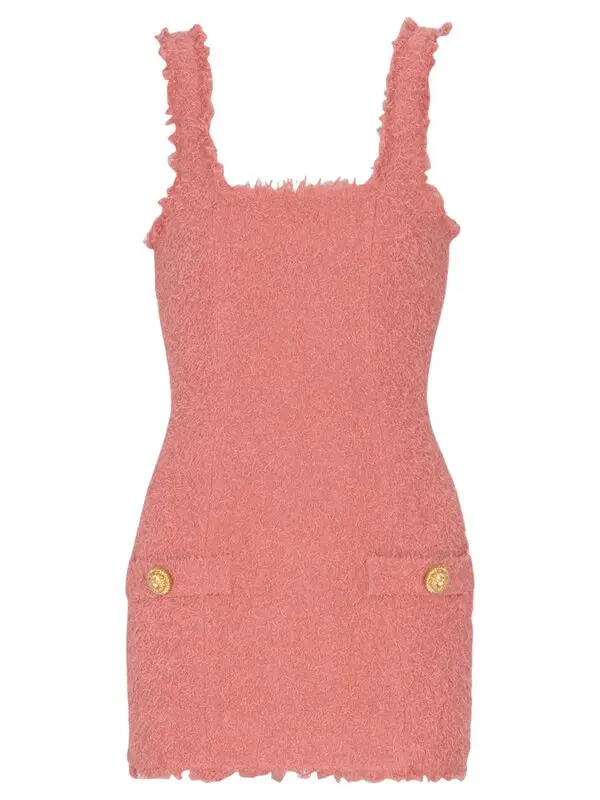 Balmain Textured Zip Mini Dress - Pink
