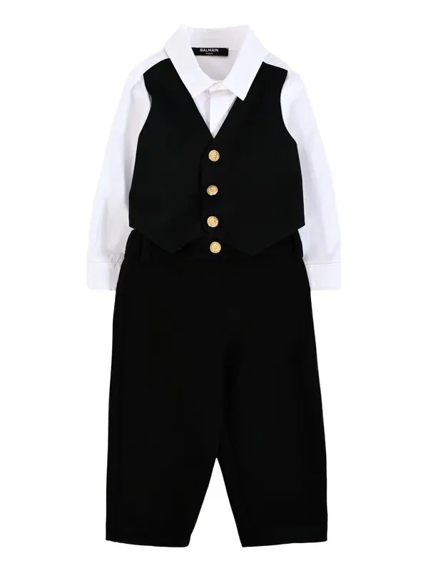 Balmain Waistcoat Suit With Maze Pattern Shirt - Black