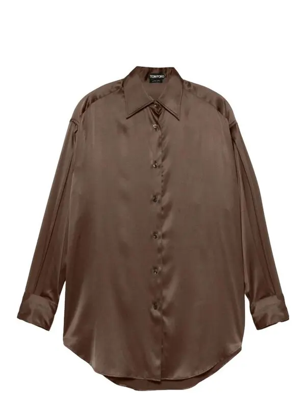 TOM FORD Relaxed Fit Satin Shirt - Brown