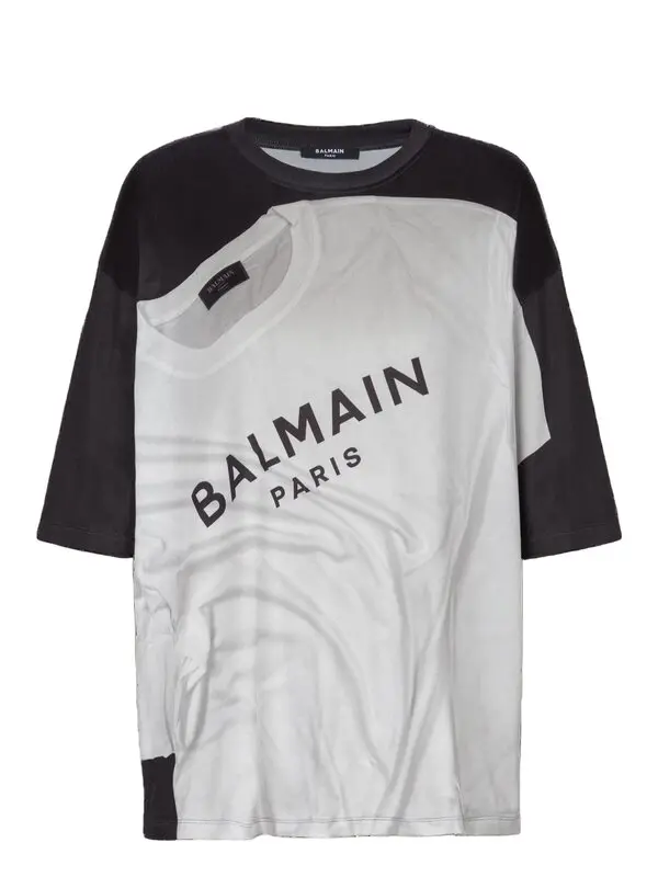 Balmain Loose T-shirt With Optical Illusion Print - Black