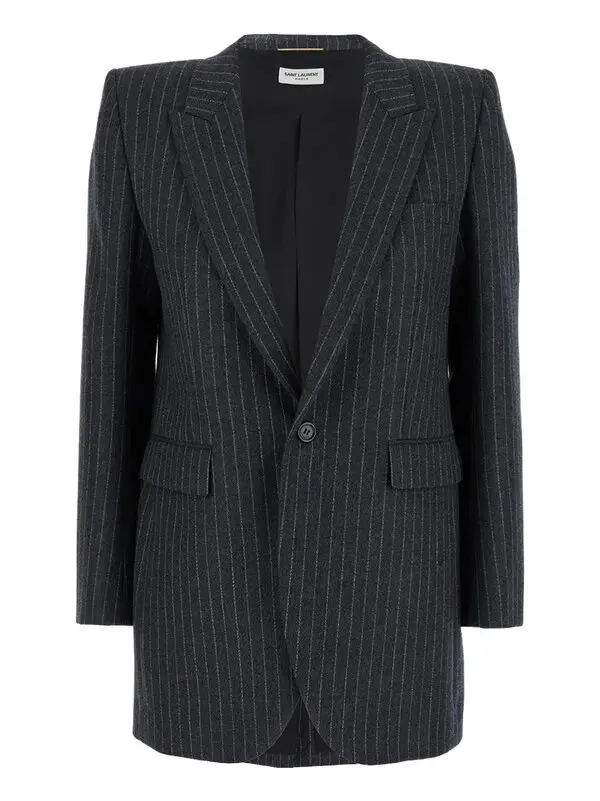 Saint Laurent Single-breasted Striped Blazer - Anthracite Grey