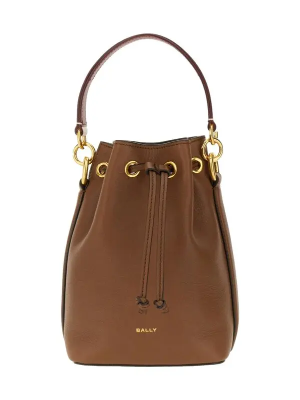 Bally Logo Printed Drawstring Bucket Bag - Brown