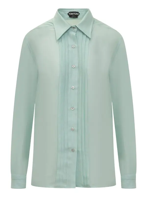 TOM FORD Pleat Detailed Long-sleeved Shirt - Green
