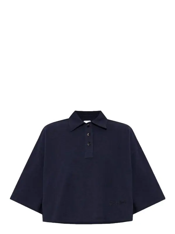 Bottega Veneta Cropped Short Sleeve Polo Shirt - Navy Blue