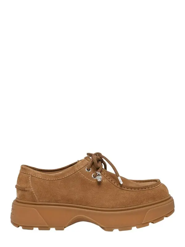 Alexander McQueen Rover Suede Lace-up Loafers With Skull Charm - Tan